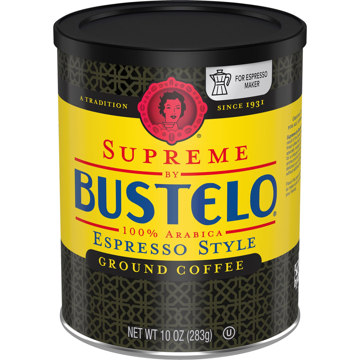 Supreme by Bustelo, Espresso Style Dark Roast, Ground Coffee Can, 10 o ...